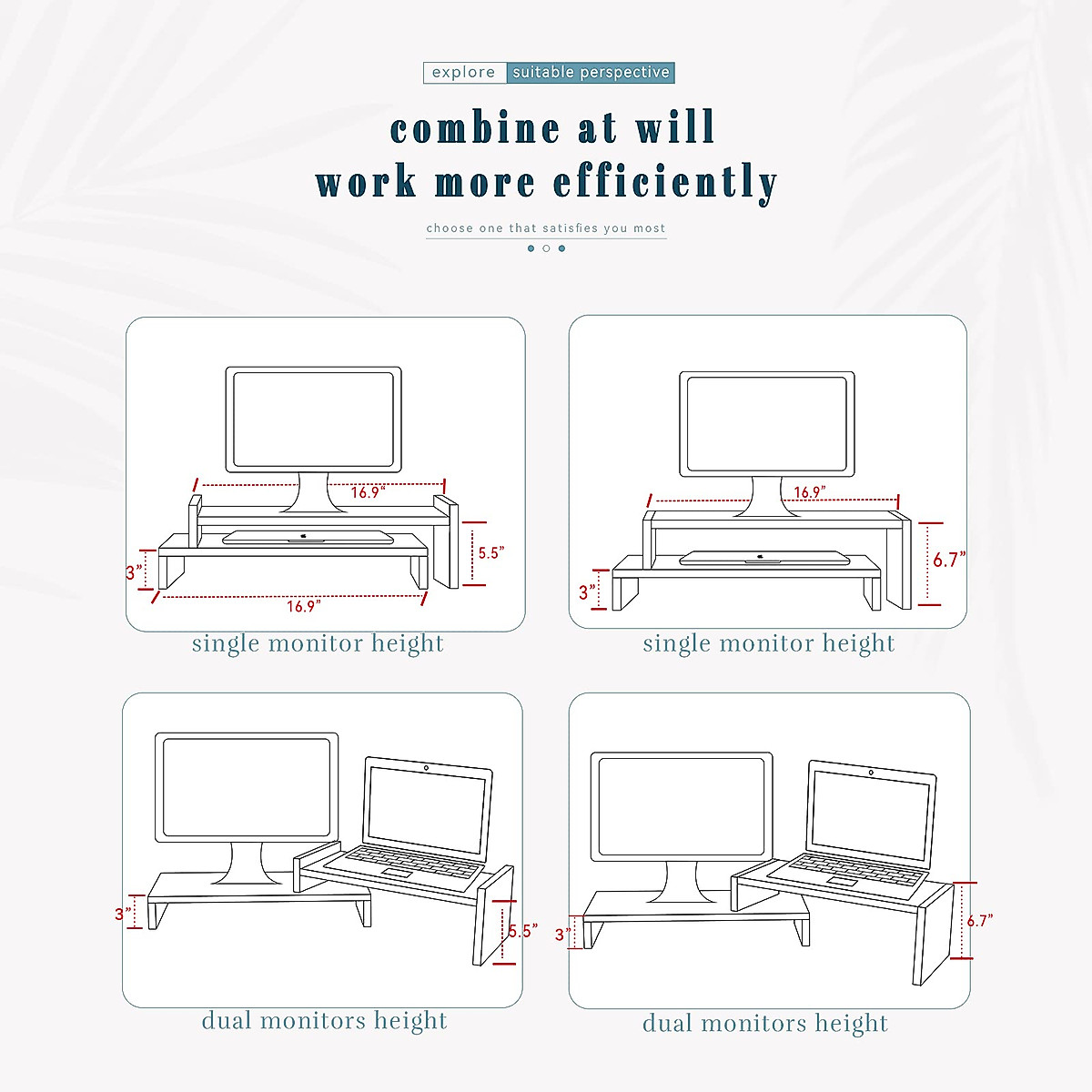 hodiczk Dual Monitor Stand Riser with Adjustable Length and Angle, Double Monitor Riser, Wood Desktop Storage Rack Organizer for Home Office living room, Black