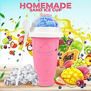 Slushy Maker Cup - Travel Slushie Cup, TIKTOK Quick Freeze Magic Cup, Double Layer Slushy Cup, Cooler Smoothie Silicon Cup, Mini Ice Cream Maker, Slushies - Pink.