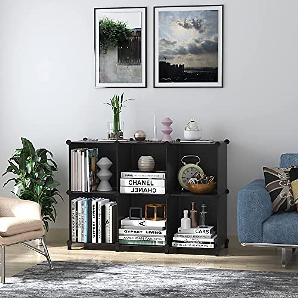 FUNLAX Cube Storage Organizer, 12x12 inches 6 Cube Shelves Units, Closet Storage Organizer System, Expandable Corner Book Shelf Shelving Stackable Closet Shelves for Bedroom, Living Room, Office Black