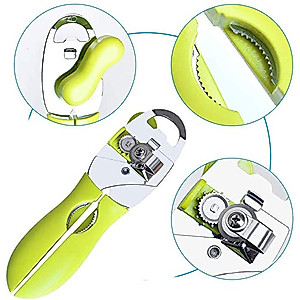 Can Opener, 4 in 1 Manual Can Opener Multifunctional Heavy Duty Handheld Can Openers with Comfy Grip Food-Safe Stainless Steel, Smooth Edge for Elderly with Arthritis
