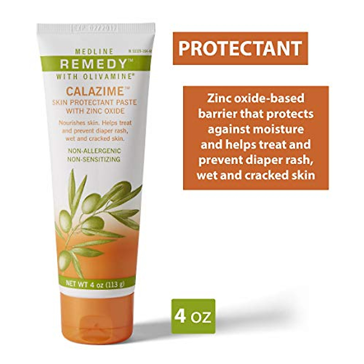Medline Remedy Olivamine Calazime Skin Protectant Paste Cream, Used with Dry Chapped from Diaper Rash, Incontinence, Dermatitis, Psoriasis, Burns, Bites, White, 4 Oz