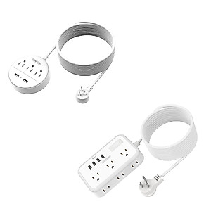 Extension Cord 15ft Bundle, NTONPOWER Flat Plug Power Strip with Long Extension Cord, Desktop Charging Station Wall Mount for Home, Dorm Room, Office and Nightstand - White