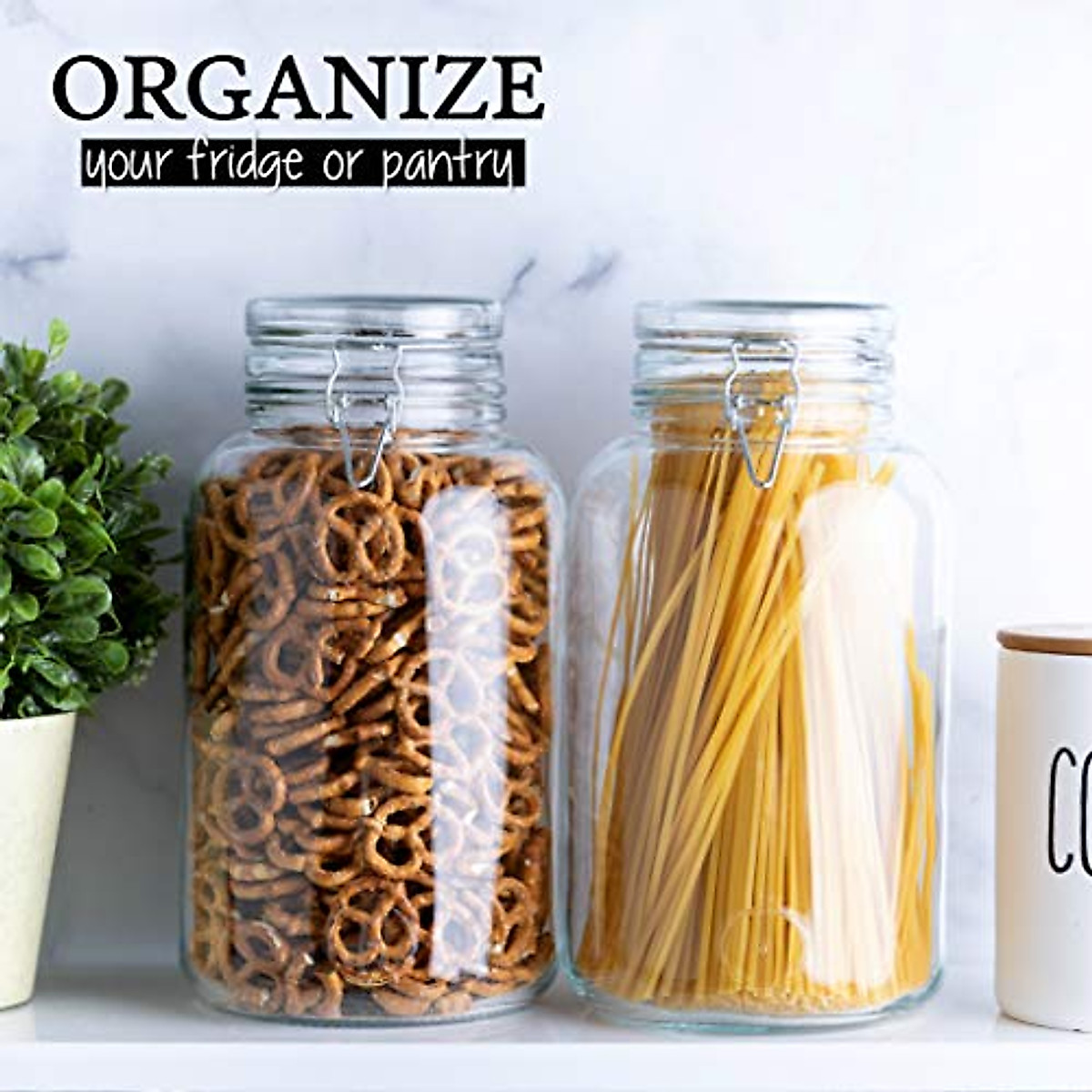 Glass Jars with Airtight Lid | Glass Airtight Food Storage Containers | Clear Leak Proof Rubber Gasket and Clamp Lid [Set of 4-1 Gallon Jars]