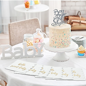 Zhanmai 100 Pcs Scalloped Baby Shower Napkins Hello Sweet Decorations Paper White and Gold Napkins Disposable Luncheon Cocktail Napkins Folded 5 x 5 Inch for Baby Shower Party Decor