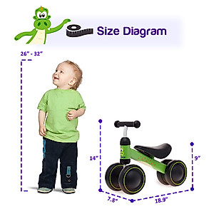 The Original Croco Ultra Lightweight and Sturdy Balance Bike.2 Models for 2, 3, 4 and 5 Year Old Kids. Unbeatable Features. Toddler Training Bike, No Pedal. (Green Dinosaur, Baby 8 Inch)