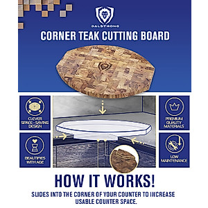 DALSTRONG Corner Counter Cutting Board - Lionswood End-Grain Teak Wood bundled with Slicing & Carving Knife - 12" - Offset Blade - Shadow Black Series