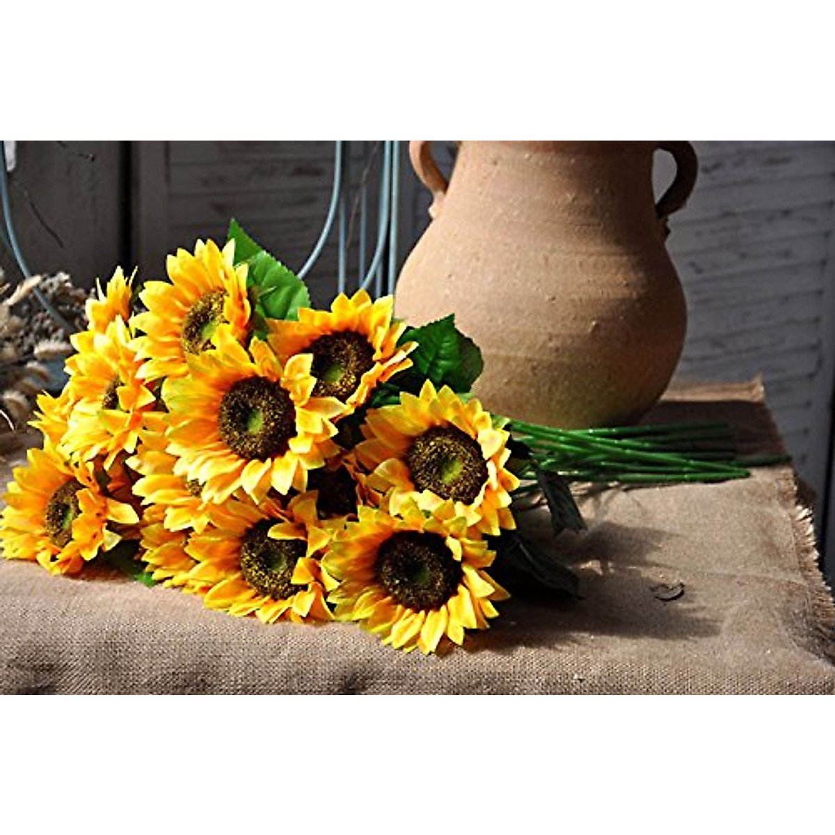 Charmly Artificial Sunflowers 5 Pcs Long Stem Fake Sunflowers Artificial Silk Flowers for Home Hotel Office Wedding Party Garden Decor 23.5'' High