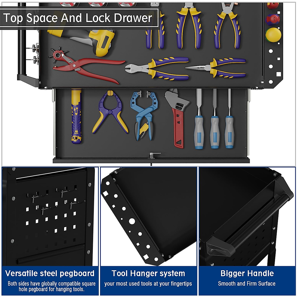 On Shine Big Tool Cart,4-Wheel Tool Cart,Rolling Tool Cart,Big Tool Storage Cart,Tool Cart with Ball-Bearing Slides,Tool Cart&Tool Chest for Garage and Warehouse (Red)