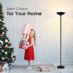 BoostArea Torchiere Floor Lamp, 24W Super Bright LED Standing Lamp, Stepless Dimmable Pole Lamp with 3000K Lighting, Rotary Switch, 70 Inch Tall Metal Modern Floor Lamps for Living Room/Bedroom Black