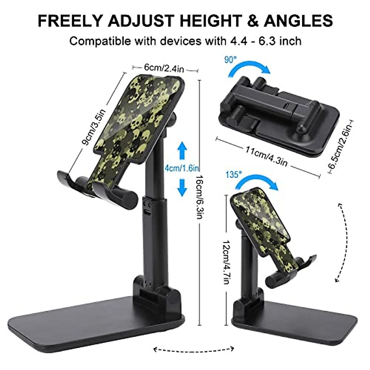 Green Camo Skull Cell Phone Stand Foldable Tablet Holder Adjustable Cradle Desktop Accessories for Desk