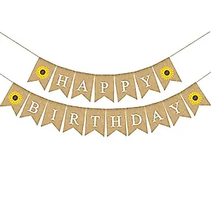 Happy Birthday Banner Bunting Decorative Burlap Banner Sunflower Pattern Flag Party Supplies