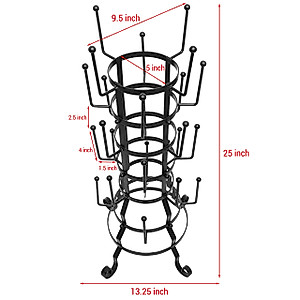 MyGift 24-Hook Rustic Black Iron Coffee Mug Holder, Tea Cup Display Stand, Drinking Glasses Baby Bottle Drying Rack Stand
