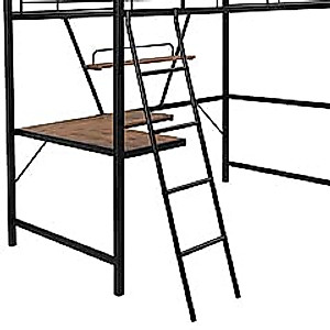 Metal Loft Bed with L-Shaped Desk and Shelf, Black