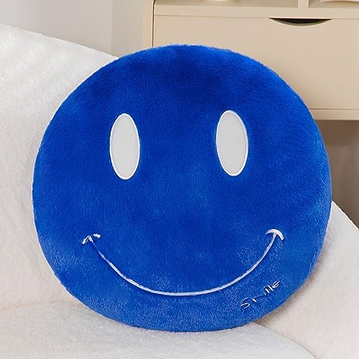 Round Shaped Throw Pillow, Smiling Face Plush Sofa Pillow Decorative Pillow Cushion for Children's Bed,Gift for Boys & Girls (Blue)