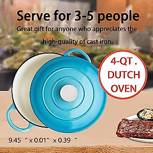 4-Quart Cast Iron Dutch Oven - Enameled Oven Pot,Cast Iron Lid, Serve for 3-5 People, Great for All Stovetops,for Baking, Roasting, Braising, Stir-frying,Easy to Clean,Blue