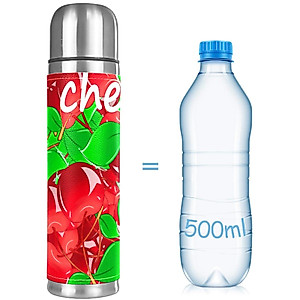 Stainless Steel Leather Vacuum Insulated Mug Cherry Thermos Water Bottle for Hot and Cold Drinks Kids Adults 16 Oz
