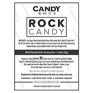 Candy Envy - Light Blue Rock Candy Sugar Sticks - Cotton Candy Flavored - 12 Indiv. Wrapped