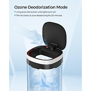 SONGMICS Motion Sensor Trash Can, 13 Gallon Automatic Kitchen Garbage Can, Multi-Colored Indicator Lights, Ozone Odor Control, Stay-Open Lid, Tall, Stainless Steel, White ULTB620W50