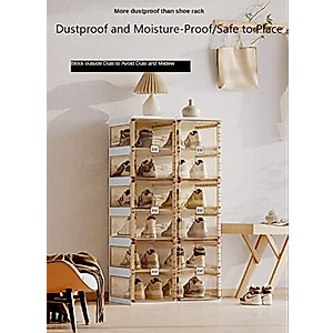 MAYIBOX 2 Rows of 12 Compartments Portable Free Stacking Transparent Thickened Shoe Box - Side Transparent Locker - Plastic Simple Shoe Cabinet - Storage 12 Pairs of Shoes(2 rows of 12 grids)