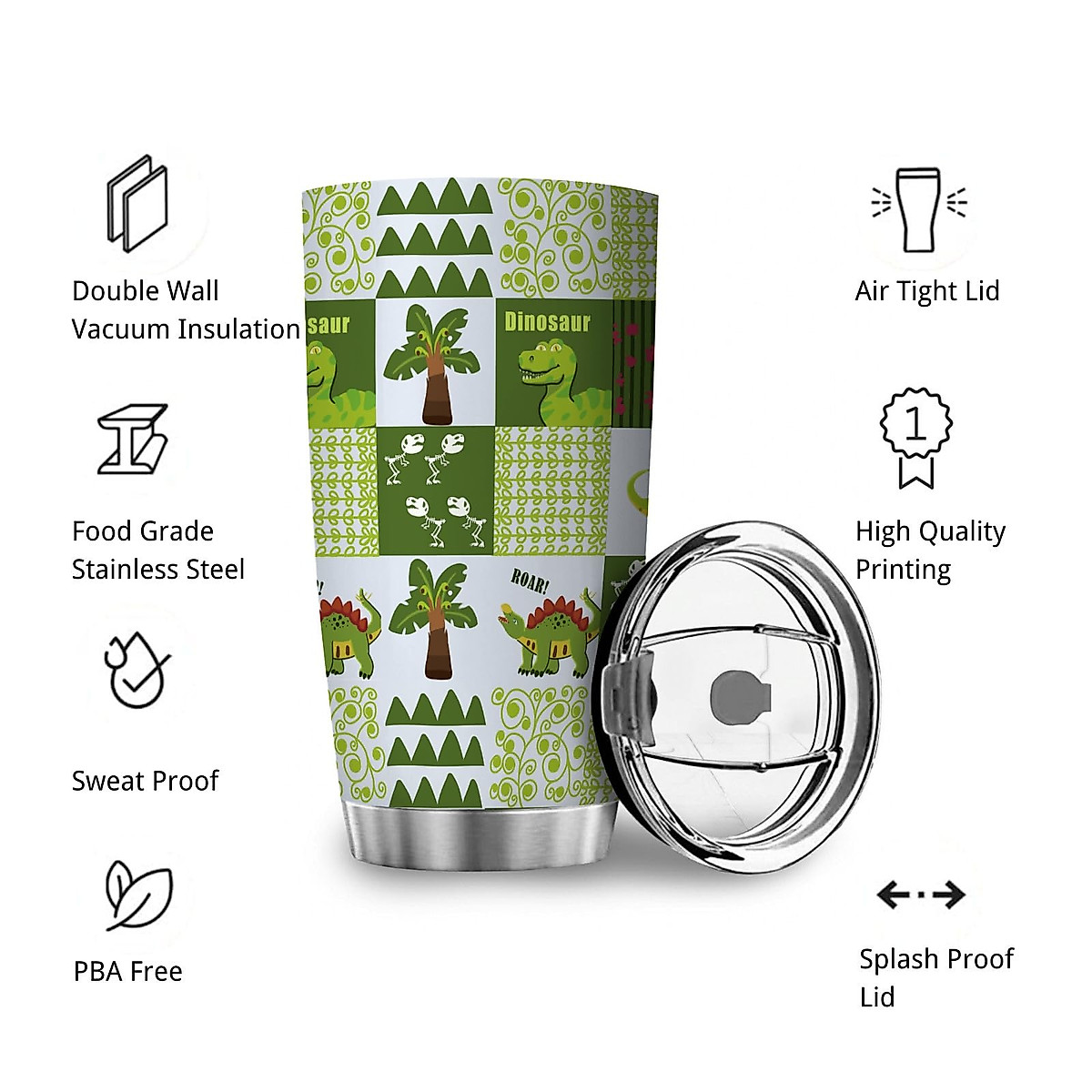 Tumbler Cartoon Dinosaur Tree Stainless Steel Coffee Travel Mug With Flip Lid Leak Proof Travel Tumbler Hot And Cold Drinks Thermal Cup Tea Wine Cups For Office Cartoon Dinosaur Tree 20oz