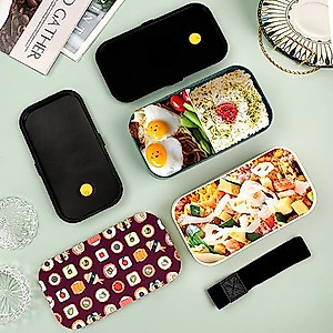 Japanese Food Sushi Pattern Adult Lunch Box with 2 Compartments & Cutlery Leak Proof Meal Prep Containers for Work Travel