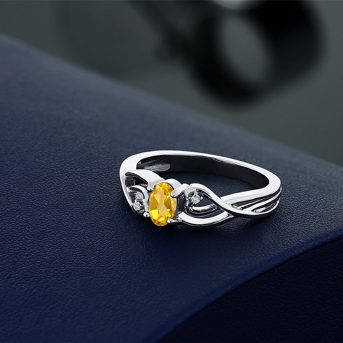 Gem Stone King 925 Sterling Silver Yellow Citrine and White Lab Grown Diamond Ring For Women (0.41 Cttw, Gemstone Birthstone, Available In Size 5, 6, 7, 8, 9)