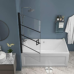 Goodyo Bathtub Screen Panel Shower Door for Bathtub 180° Pivot 1/4" Glass, 31.5" x 55", Black