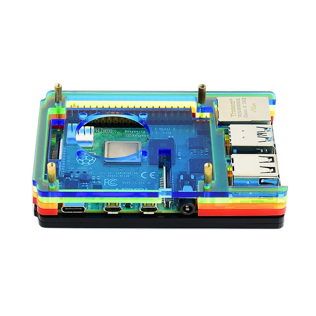 Compatible with Raspberry Pi 4 Case,Colorful Rainbow Acrylic Case with Cooling Fan, 3 PCS Heatsinks for Raspberry Pi 4 Model B
