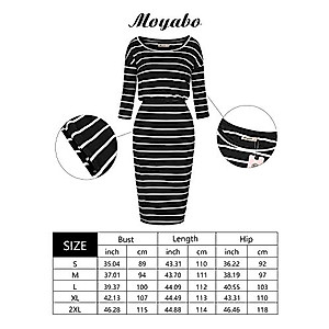 Moyabo Church Dresses for Women 3/4 Sleeve Round Neck Elastic Wasit Causal Dresses with Pockets Black Large