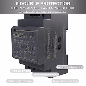TorqCali HDR-60-15 60W DIN Rail Power Supply 15V Constant Current, Slim Design for Industrial Automation, Building Management, and Machine Control