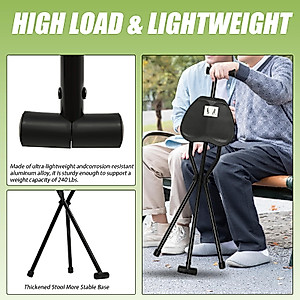 Walking Cane Chair, Walking Stick, Portable Folding Cane with Seat is 34 Inches Tall, Supports up to 240 Pounds, Anti-Slip Lightweight Walking Stick for Seniors (Black)