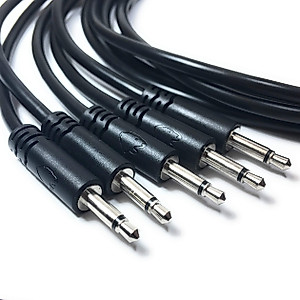 PolarNoise Eurorack Patch Cables - 5 PVC 0.14 Inch Plug Mono Cables for Modular Synths (84 Options) Black 24 Inch