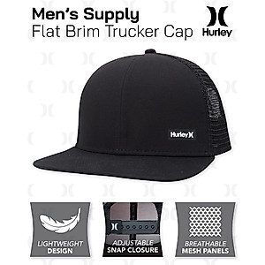 Hurley Men's Caps - Flat Brim Snap Back Baseball Cap Supply Trucker Hats for Men, Size One Size, Black