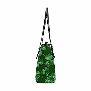 InterestPrint Handbag Tote Shoulder Bag, Top Handle Satchel Bag Green Four Leaf Luck leaf
