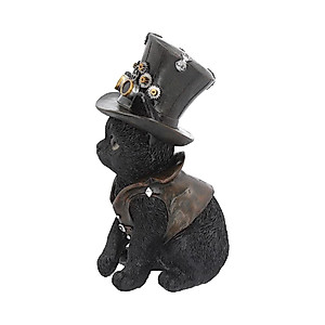 Nemesis Now Cogsmith's Steampunk Cat Adorable Black Cat with Leather Top Hat and Waistcoat, Hand-Painted Resin Figurine, Perfect for Steampunk Collectors, 18.5cm