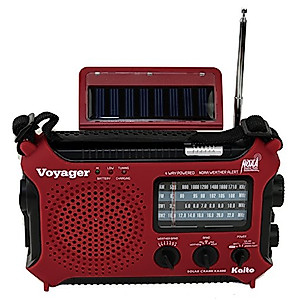 Kaito KA500IP-RED Voyager Solar/Dynamo AM/FM/SW NOAA Weather Radio with Alert and Cell Phone Charger, Red