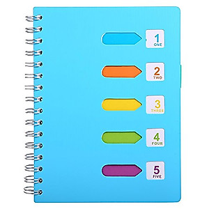 5 Subject Notebook, A5 Notebooks and Journals Spiral Bund, Wide Ruled, Lab Professional Notepad, Colored Dividers With Tabs, 5.7”×8.27”, 240 pages, Hardcover Memo Planner for School Kids Girls Women