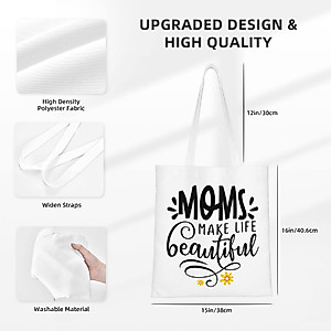 WOAIDY Mom Canvas Tote Bag, Reusable Grocery Shopping Bags For Mother's Day