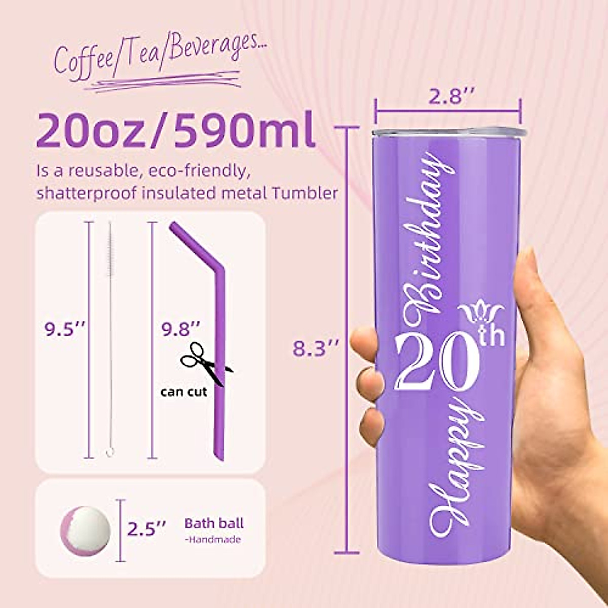 20th Birthday Tumbler, 20th Birthday Gifts for Girl, 20 Birthday Gifts, Gifts for 20th Birthday Girl, 20th Birthday Decorations, Happy 20th Birthday Gift, 20th Birthday Party Supplies