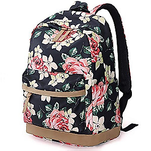 Xinveen Floral Laptop Backpack Rose School Bag Bookbags Lightweight Water Resistant Backpack for Womens Travel Black
