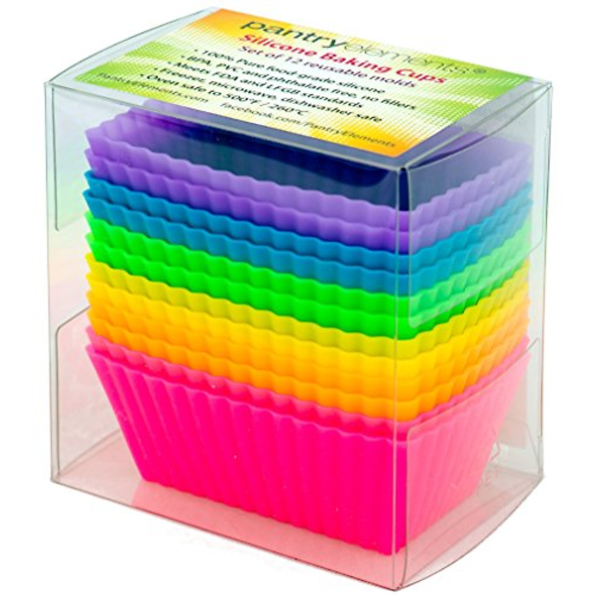 Rectangle Silicone Molds Cupcake Baking Cups (12-Pack) – Premium 100% Pure Platinum Silicone Makes These Sturdy but Flexible Cupcake Liners Easy to Use, Release, and Clean – By Pantry Elements