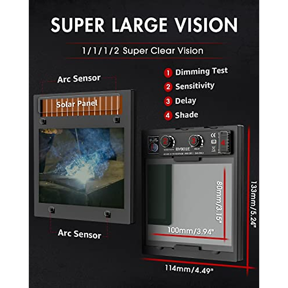 ANDELI Welding Helmet,Large Viewing True Color Solar Powered Auto Darkening Welding Helmet with Side View 4 Arc Sensor Wide Shade 4/5-8/9-13 Welder Mask for TIG MIG ARC Grinding Plasma