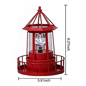 LED Solar Powered Lighthouse, 360 Degree Rotating Lamp Courtyard Decoration Waterproof Garden Smoke Towers Statue Lights for Outdoor Patio Garden Pathway