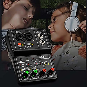 GOWENIC 2 Channel Audio Mixer, DJ Audio Mixer, USB 48V Phantom Power Compact Sound Mixing Console USB Soundcard for PC Recording Home Karaoke Internet