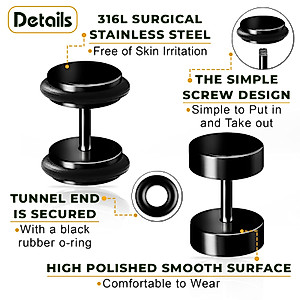 BIG GAUGES 2 Pairs Surgical Steel Black Anodized O-Rings 16gauges 1.2 mm Zero Gauge 8mm Fake Plugs Illusion Piercing Jewelry Lobe BG4478