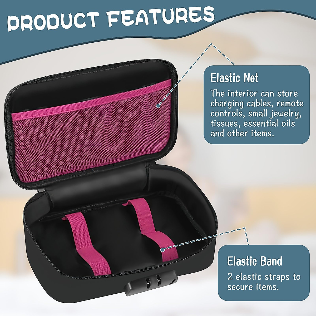 AIHSUMC Discreet Lockable Toy Storage Bag, Locking Storage Box Toy Organizer Case Organizer Container with 2 Drawstring Bags, Lock Box Travel Game Bag for Women and Men