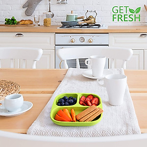 GET FRESH PLA Kids Divided Plates Set – 2-pack Melamine-Free Sectioned Plates for Kids and Toddlers – Stackable BPA-free Childrens Dinnerware Divider Plates – Reusable 3 Compartment Kids Plates