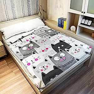 YISUMEI Cute Cat Throw Blanket Grey and White Smiling Cat Fleece Blanket Soft Warm Cozy for Kids Adult Gifts 50"x60"