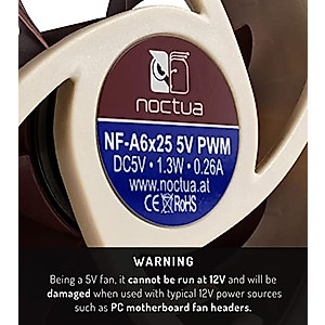 Noctua NF-A6x25 5V PWM, Premium Quiet Fan, 4-Pin, 5V Version (60mm, Brown)