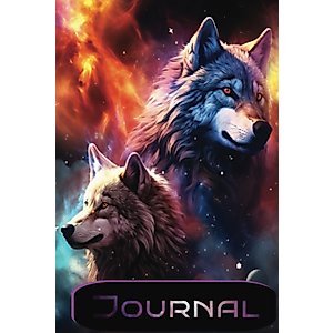 Notebook: Two Wolves Inside a Nebula, 100 Kawaii Art Style Pages, 6x9 in., Ideal for Mom, Kids, Chefs, Space Nerds and Animal Lovers